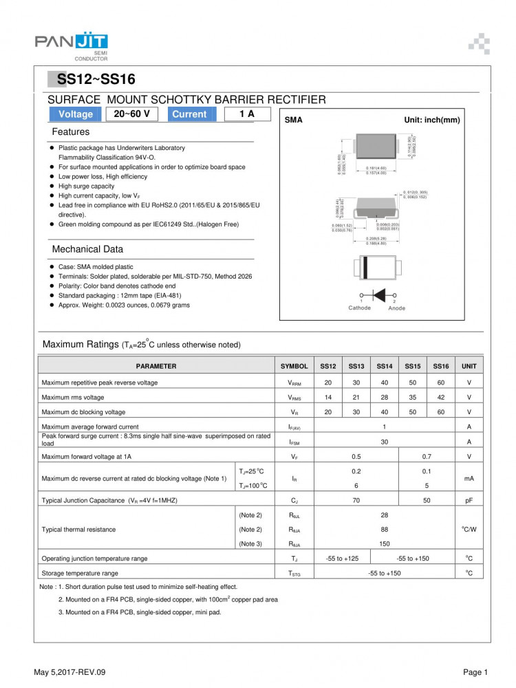 PANJIT SS14 datasheet page 1