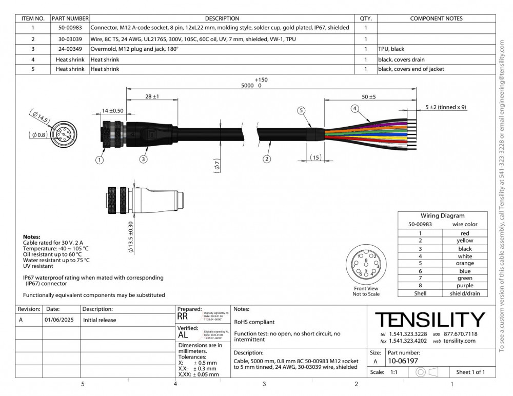 Tensility International 10-06197 product drawing and wiring reference