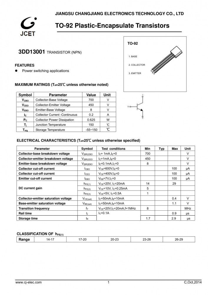 3DD13001-TA datasheet page 1