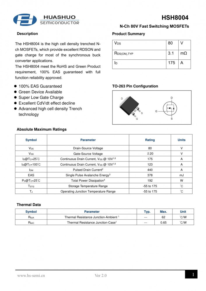 HSH8004 datasheet page 1
