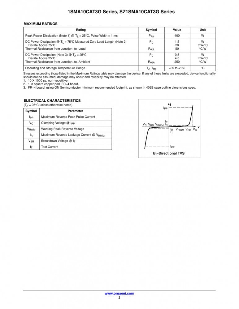 1SMA60CAT3G datasheet page 2