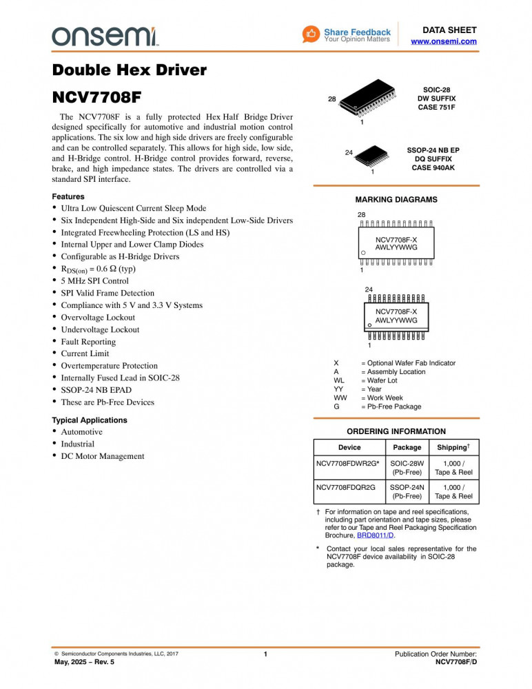 NCV7708F datasheet page 1