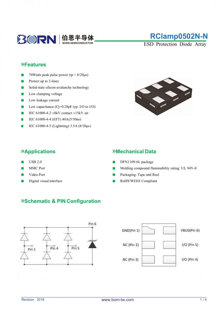 Rclamp0502N-N datasheet page 1
