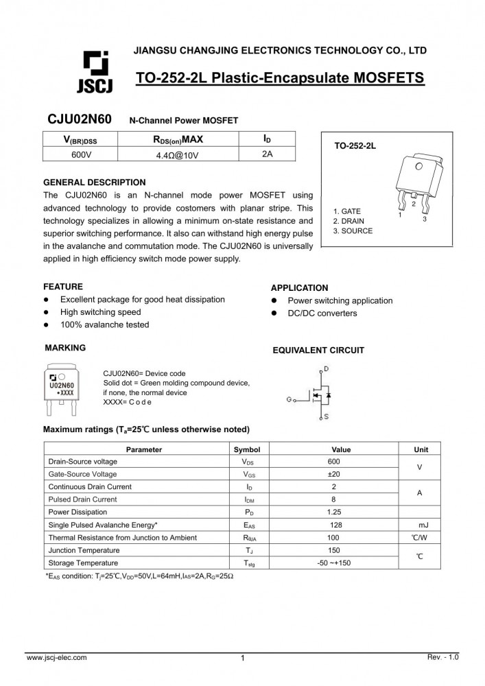 CJU02N60 datasheet page 1