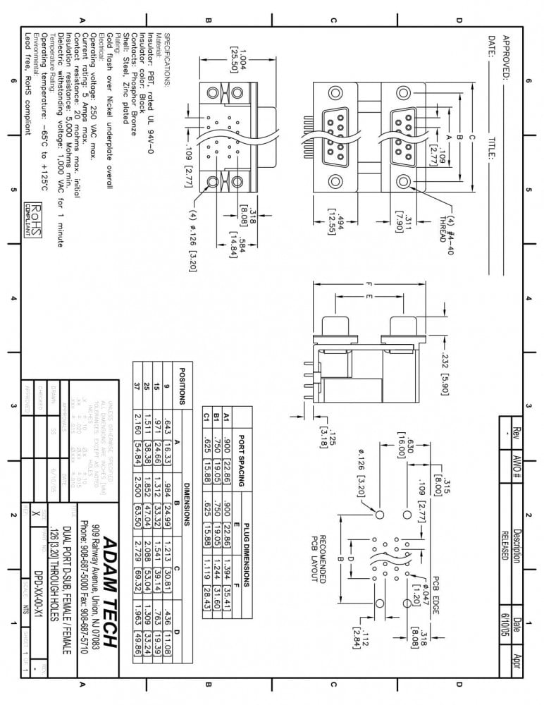 ADAM TECH DPD-09-00-B1 technical drawing
