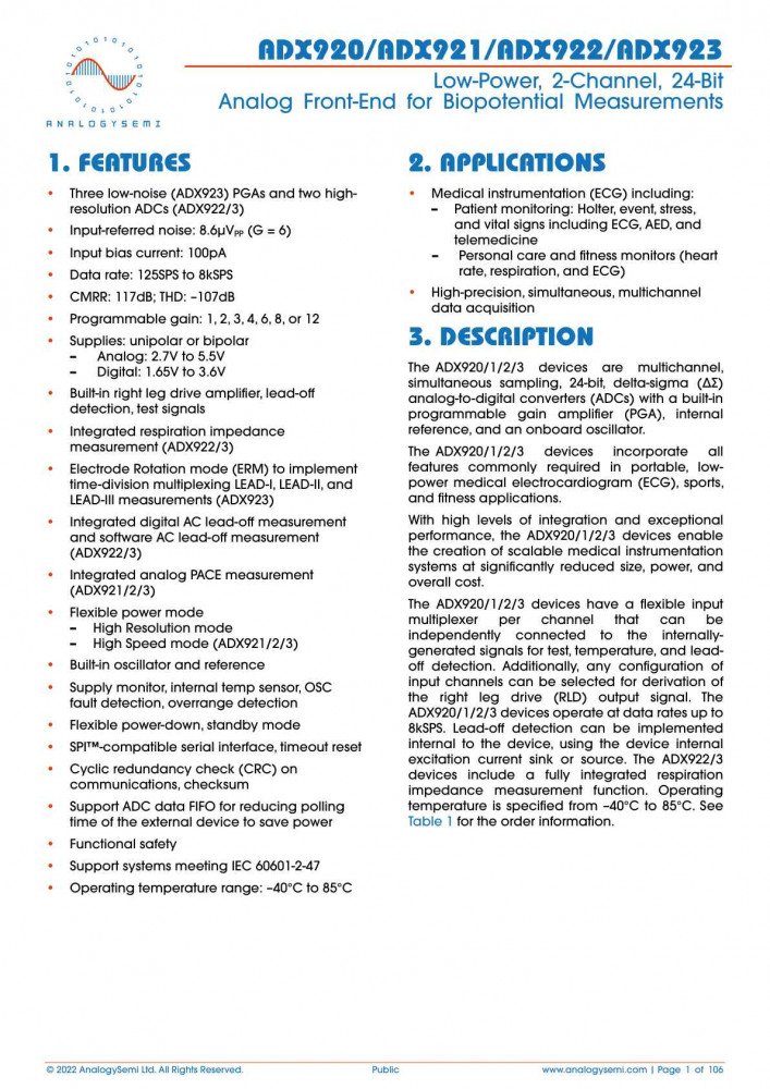 ADX923QAQFN32 datasheet page 1