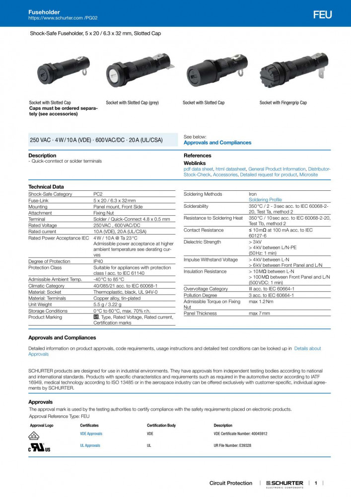 SCHURTER 0031.1764 technical document page 1