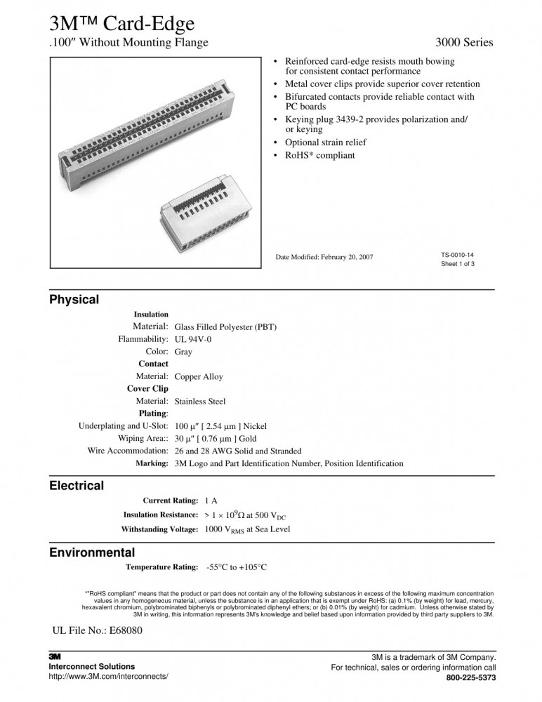 Technical document page 1 for connector family