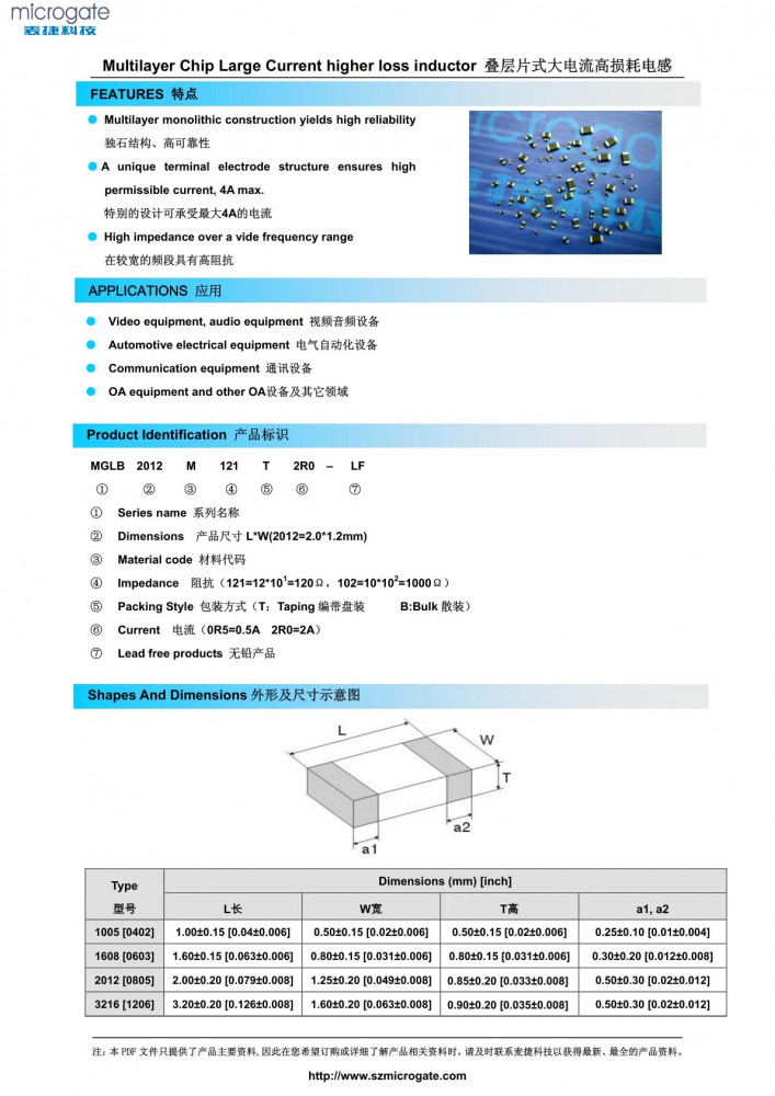 Microgate MGLB series technical document page 1