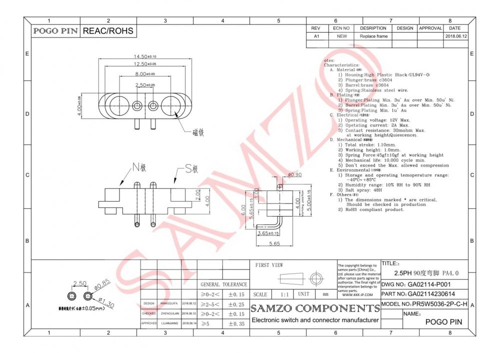SAMZO PR5W5036-2P-C-H technical drawing