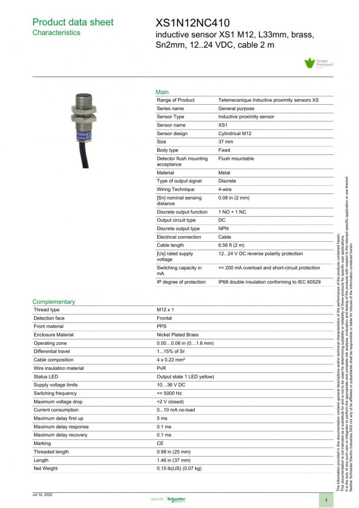 XS1N12NC410 technical document page 1
