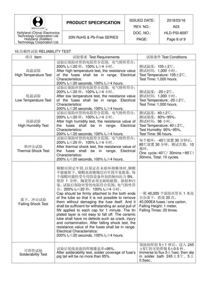 HOLLY 20N-100H datasheet page 8