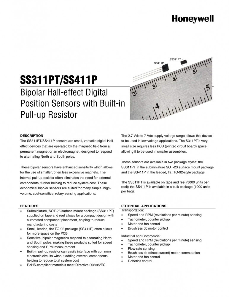 Honeywell SS411P datasheet page 1