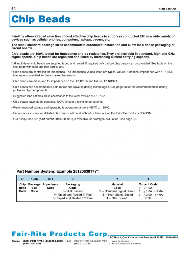 Fair-Rite chip bead documentation page 1