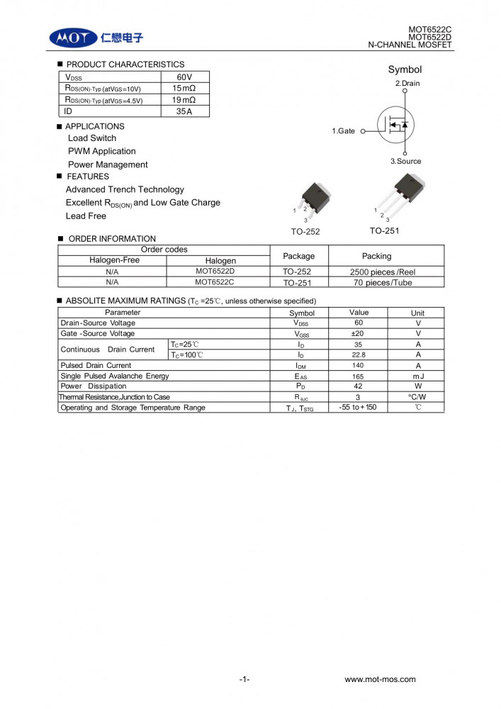 MOT6522D datasheet page 1