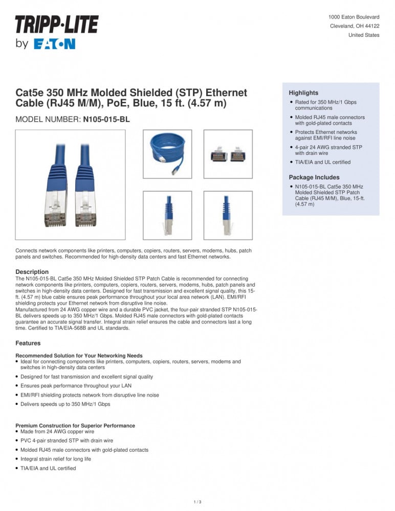 N105-015-BL technical document page 1