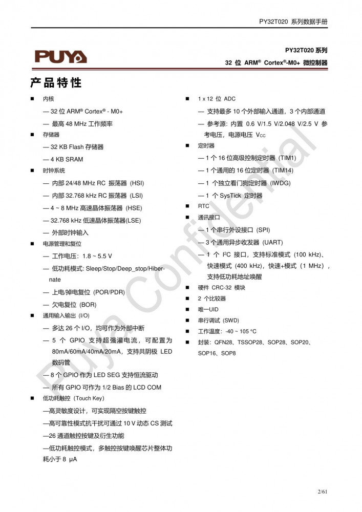 PY32T020 datasheet page 2