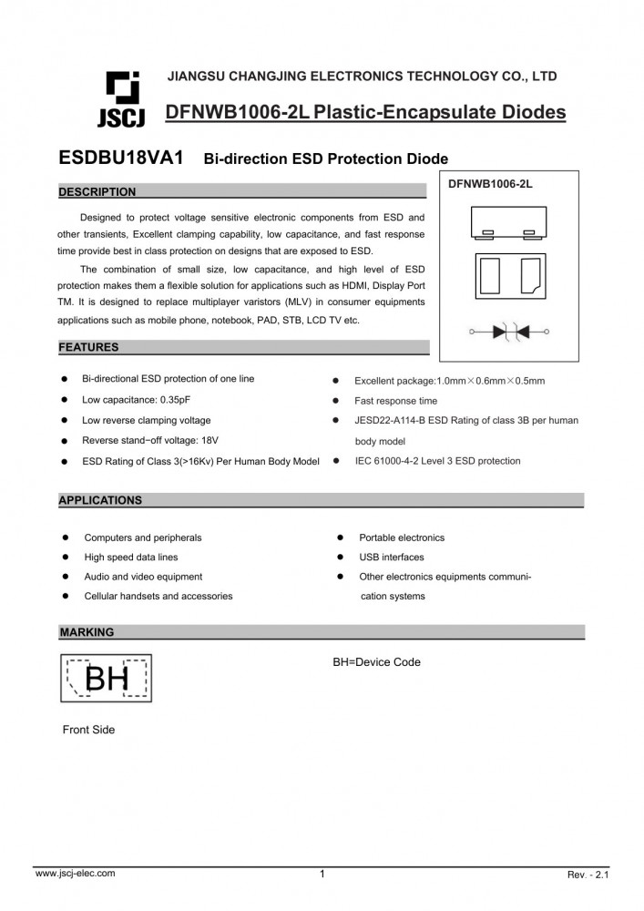 ESDBU18VA1 datasheet page 1