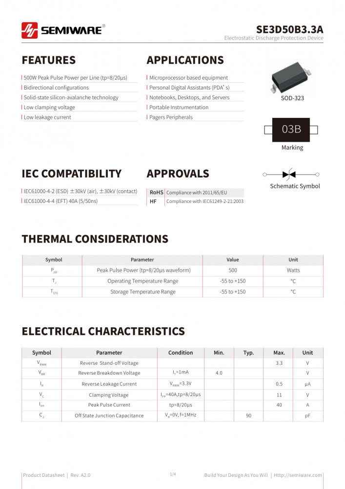 SEMIWARE SE3D50B3.3A datasheet page 1