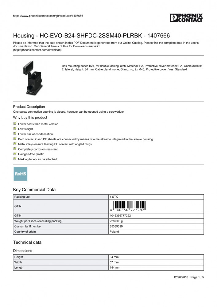 Phoenix Contact 1407666 product document page 1