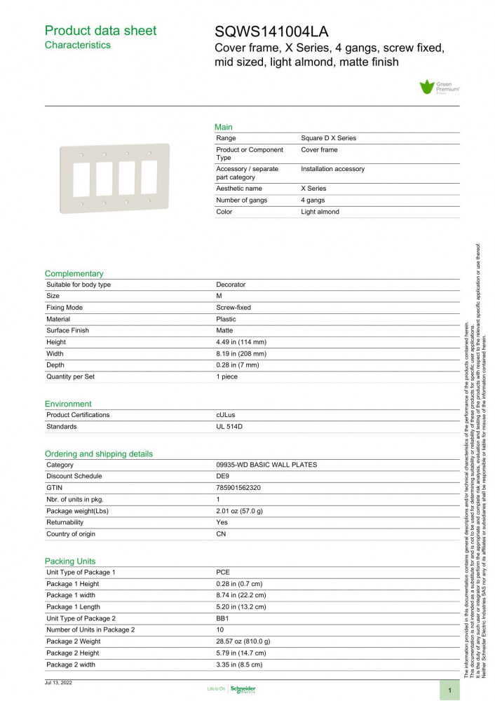 SQWS141004LA technical document page 1