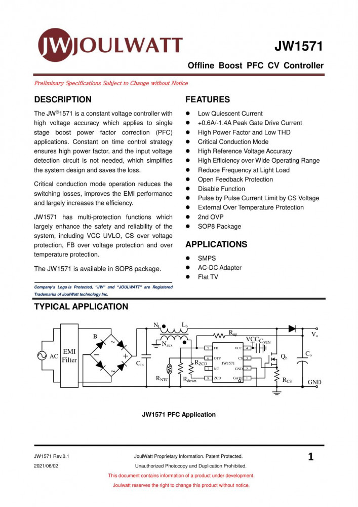 JW1571 datasheet page 1