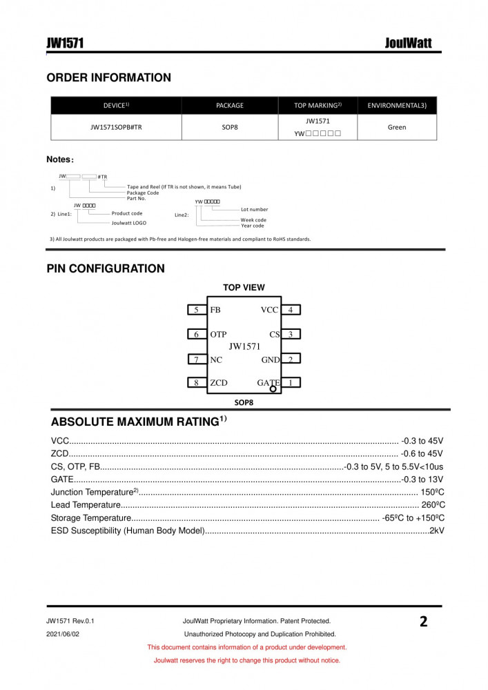 JW1571 datasheet page 2