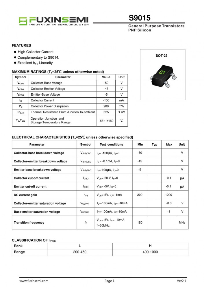 S9015 datasheet page 1