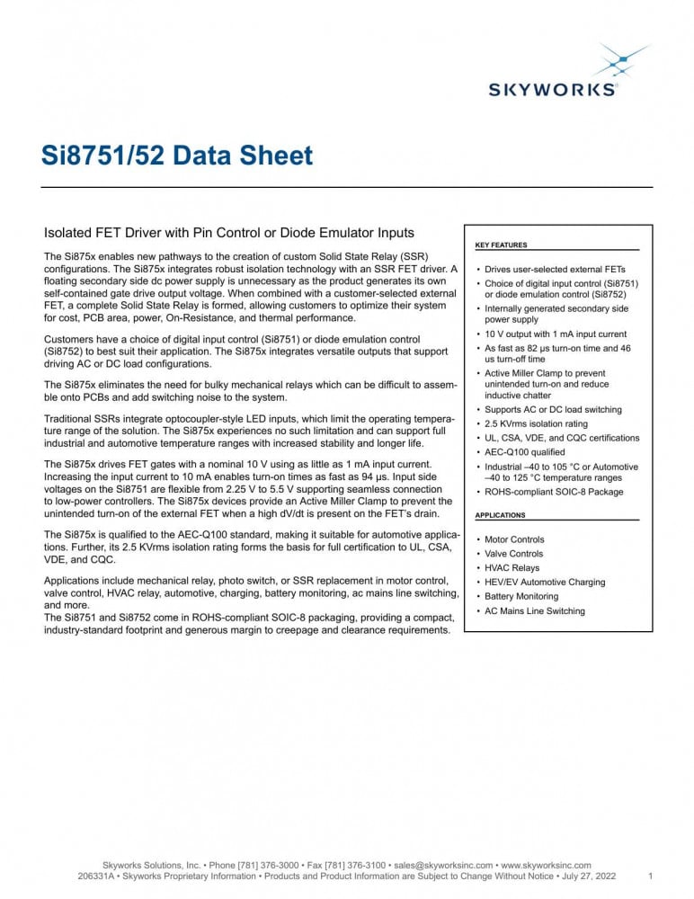 Si8751 datasheet page 1