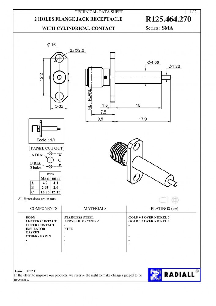Radiall R125.464.270 datasheet page 1