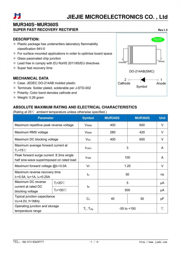 MUR340S datasheet page 1