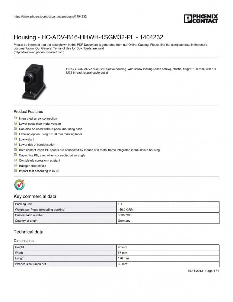 Phoenix Contact 1404232 technical document page 1