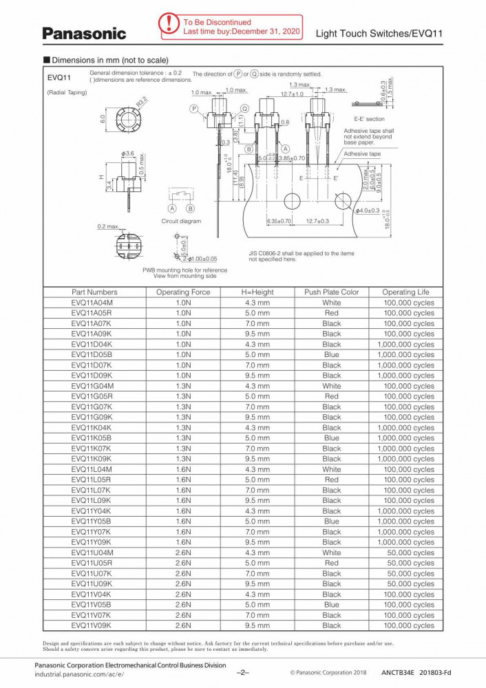 PANASONIC EVQ11 technical document page 2