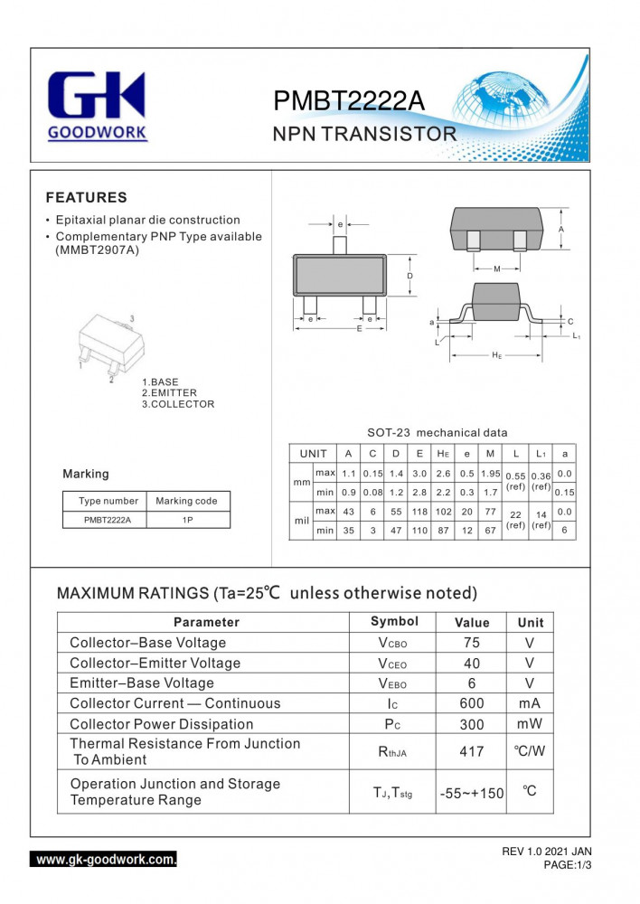 PMBT2222A-GK datasheet page 1