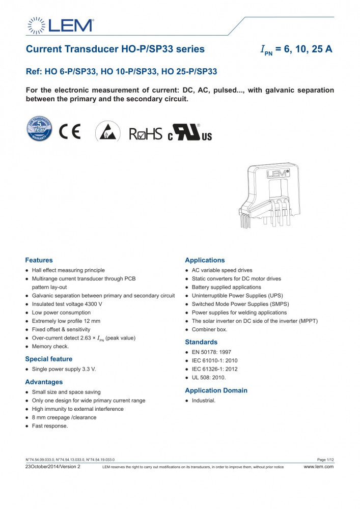 HO 6-P/SP33 datasheet page 1