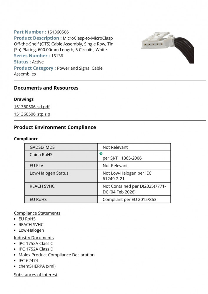 Technical document image 1 for MOLEX 151360506