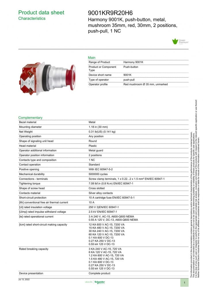 9001KR9R20H6 technical document page 1