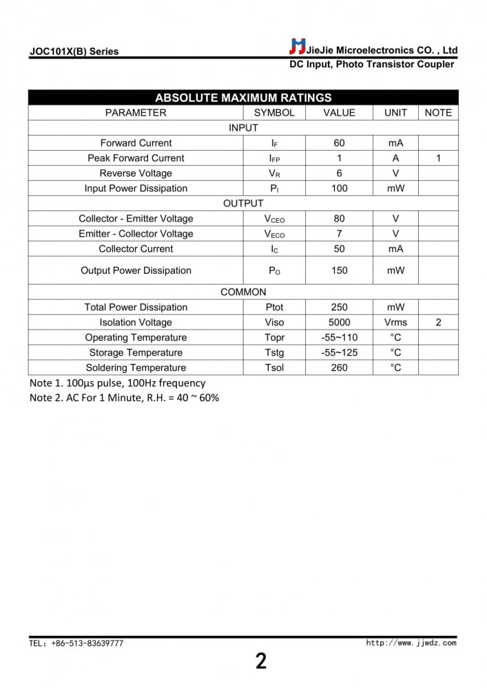 JOC1018 datasheet page 2