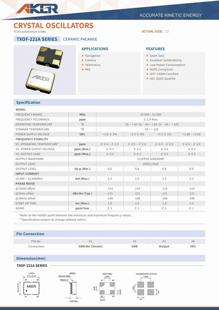AKER TXOF-221A series product datasheet preview