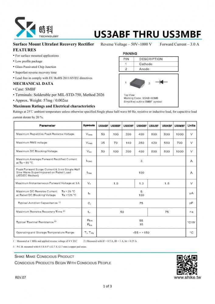 US3ABF datasheet page 1