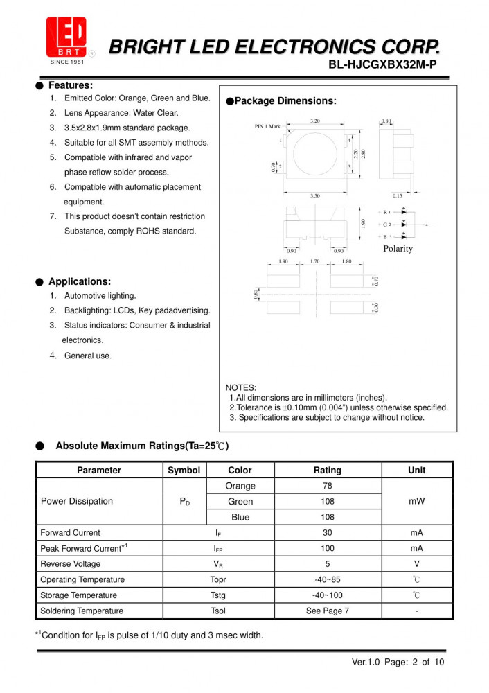 BL-HJCGXBX32M-P technical document page 1