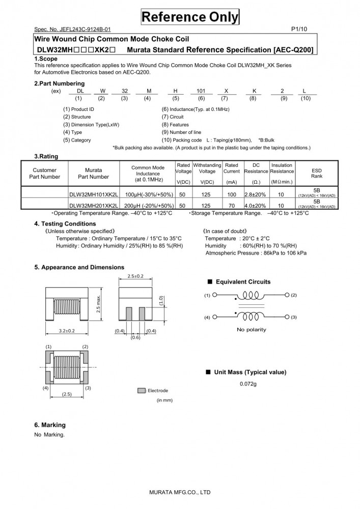 DLW32MH101XK2L specification page 1