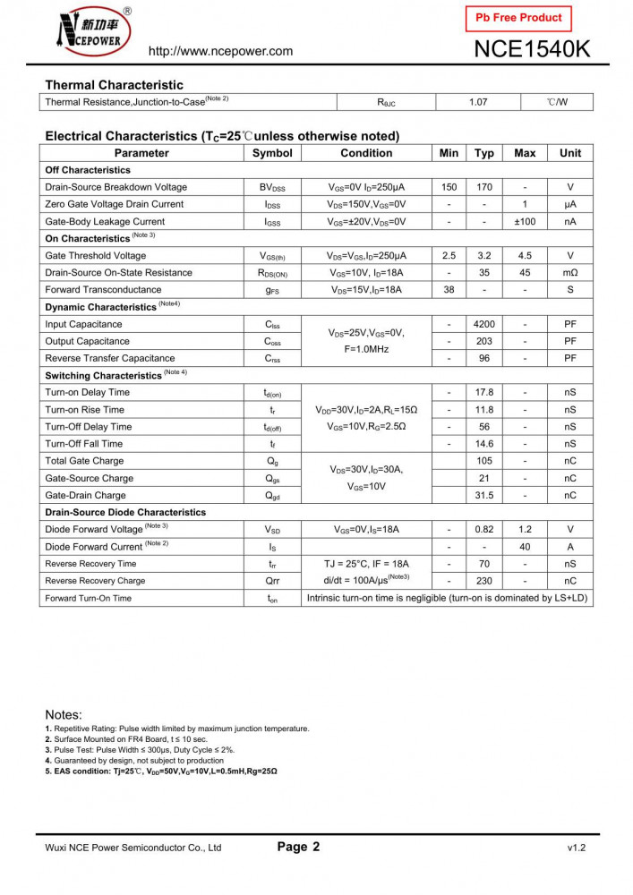 NCE1540K datasheet page 2