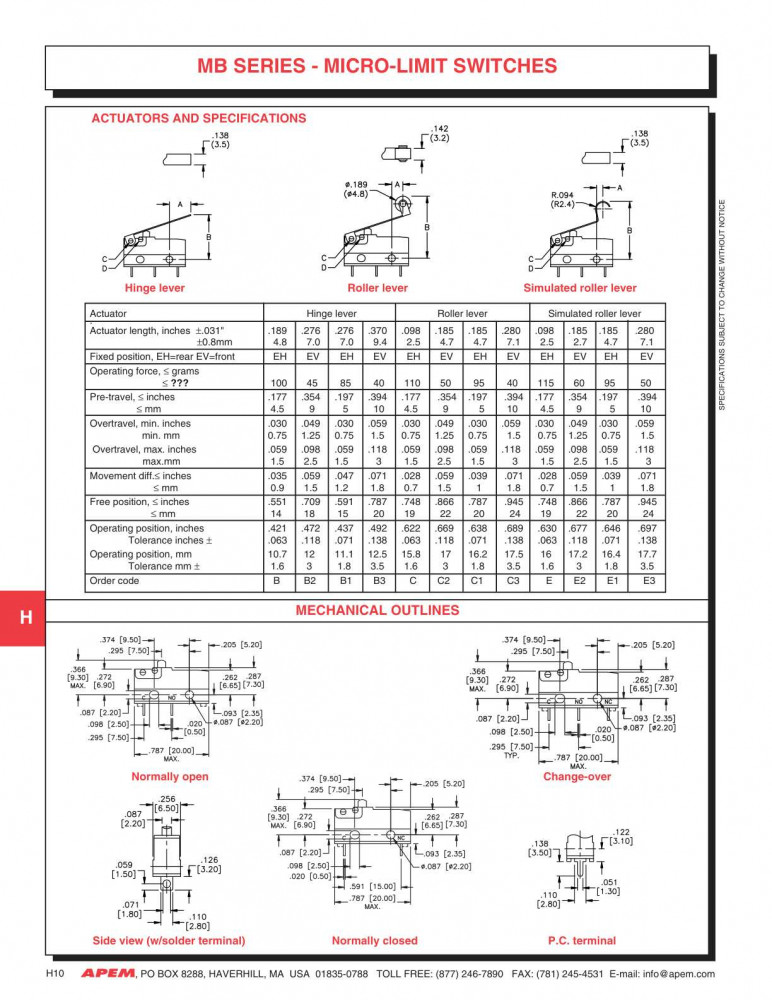 APEM MB series datasheet page 10