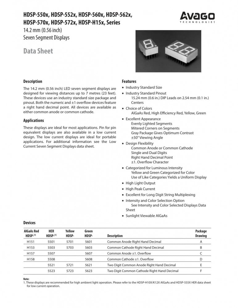 HDSP-5721 datasheet page 1