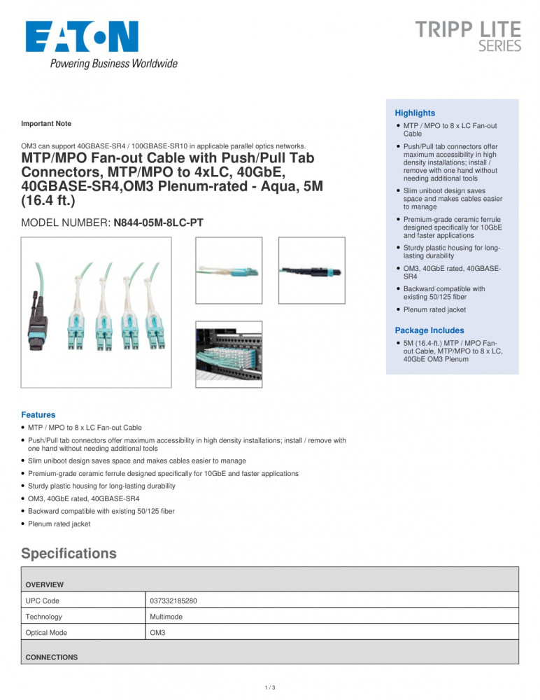 EATON N844-05M-8LC-PT technical document page 1