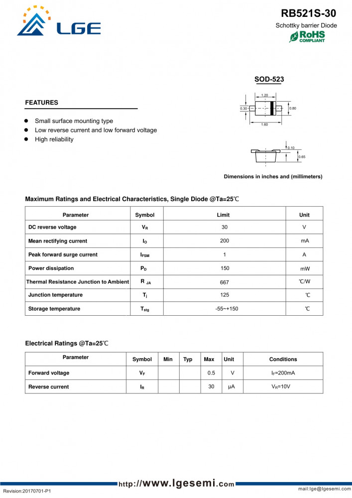 LGE RB521S-30 datasheet page 1