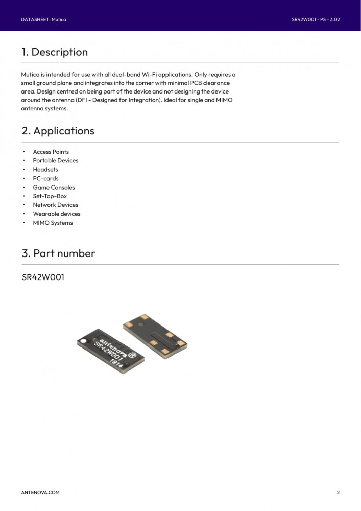 Mutica SR42W001 datasheet page 2