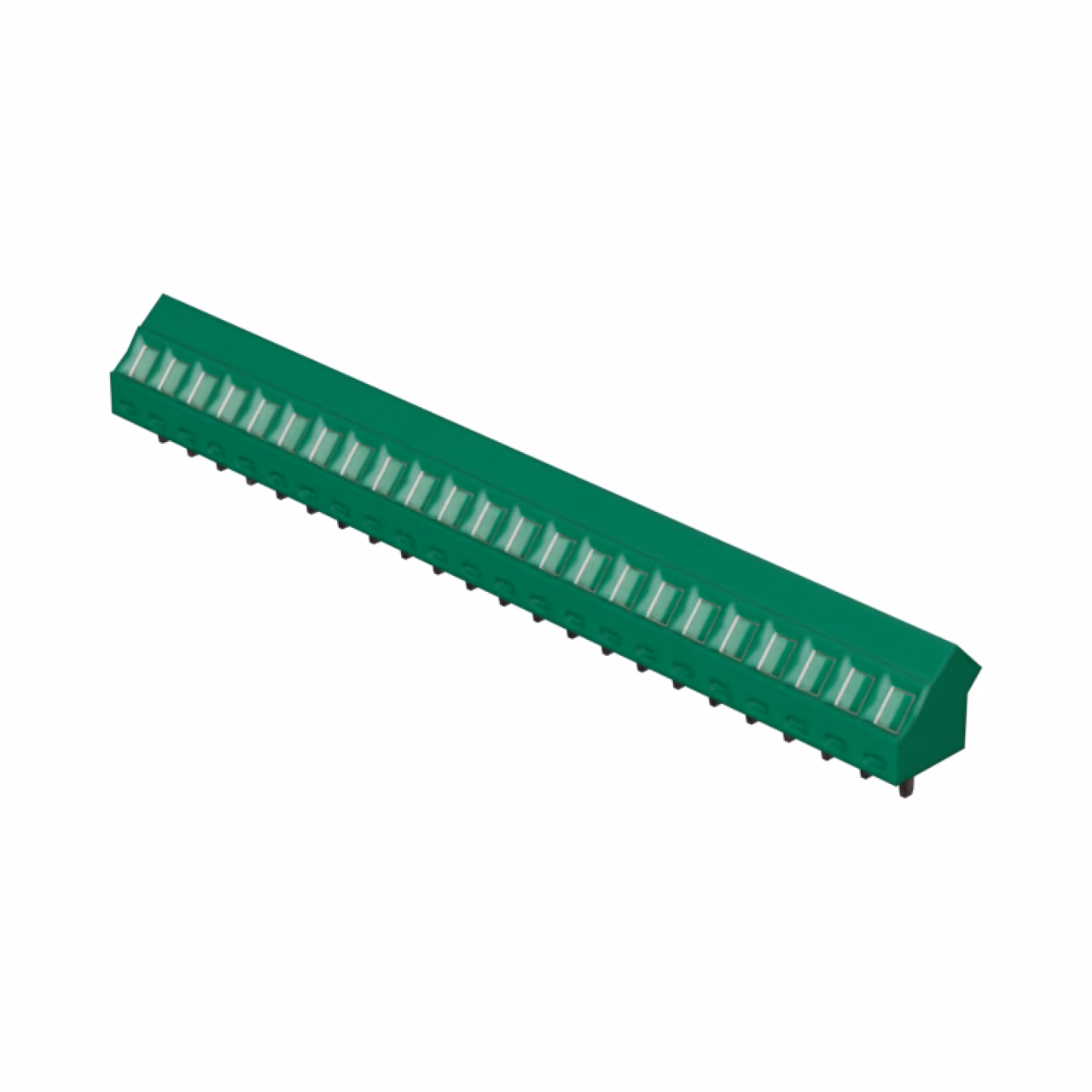 5.00mm Pitch Eurostyle 45° Wire Entry Fixed Mount PCB Terminal Block, Green Housing, 23 Circuits for sale