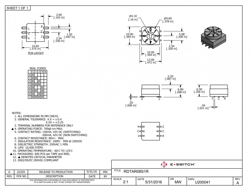 RDTAR08S1R technical drawing page 1